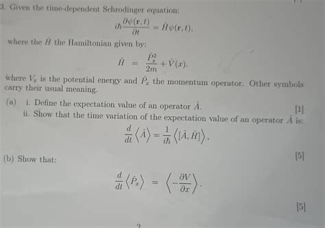 Solved 3 Given The Time Dependent Schrodinger Equation