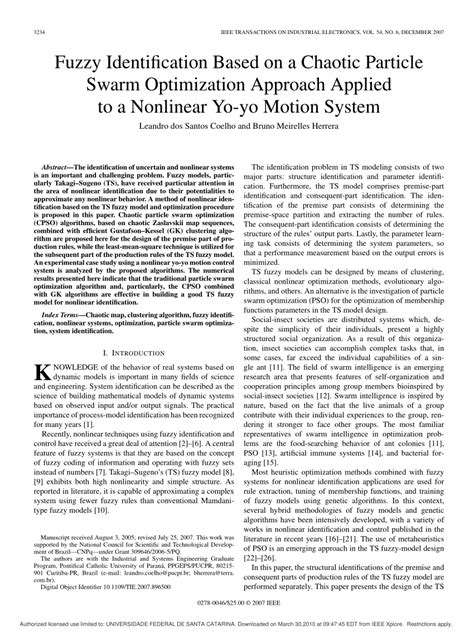 Pdf Fuzzy Identification Based On A Chaotic Particle Swarm Optimization Approach Applied To A