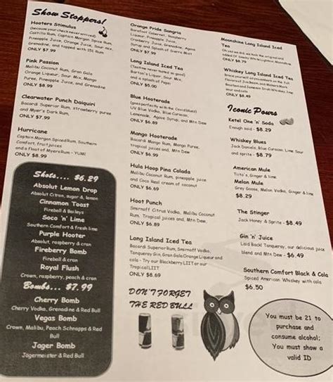 Hooters Menu In Norfolk Virginia Usa