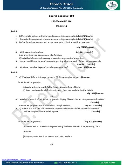 C Programme Module 4 Question Pdf C Programming Language
