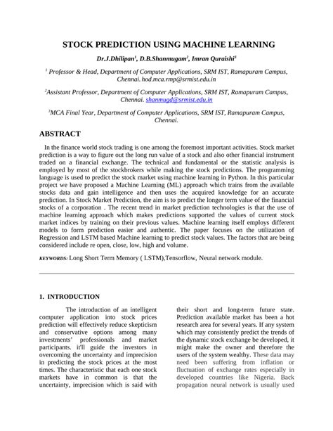 Pdf Stock Prediction Using Machine Learning