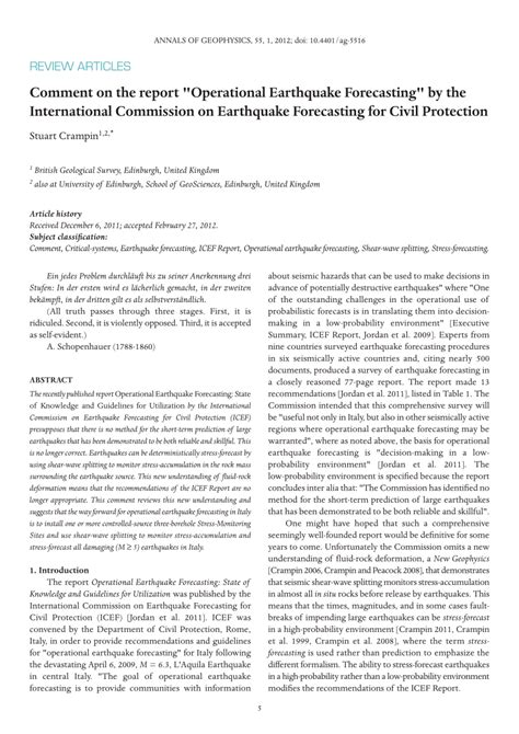 pdf comment on the report operational earthquake forecasting by the