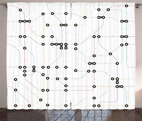 Ambesonne Map Curtains 2 Panel Set Colorful Lines Metro Scheme 108 X 90 Multicolor