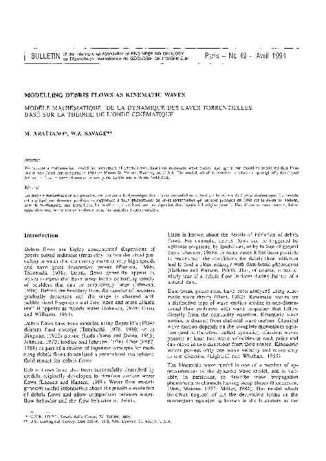 Pdf Modelling Debris Flows As Kinematic Waves