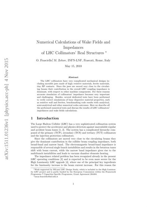 Pdf Numerical Calculations Of Wake Fields And Calculations Of Wake