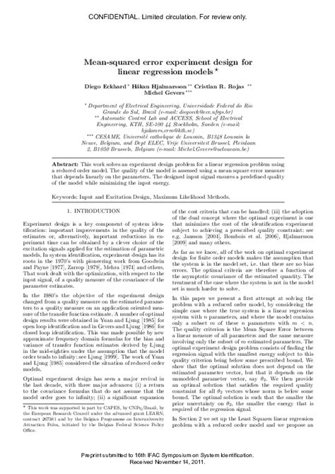Pdf Mean Squared Error Experiment Design For Linear Regression Models