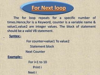 CONTROL STRUCTURE IN VB PPTX Programming Languages Computing
