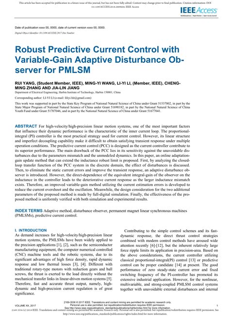Pdf Robust Predictive Current Control With Variable Gain Adaptive