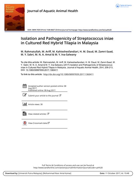 Pdf Isolation And Pathogenicity Of Streptococcus Iniae In Cultured Red Hybrid Tilapia
