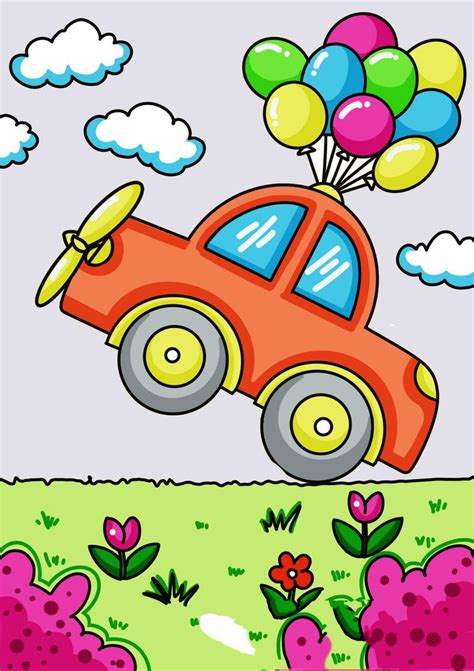 未来小汽车简笔画带颜色（精选19张）简笔画图片大全