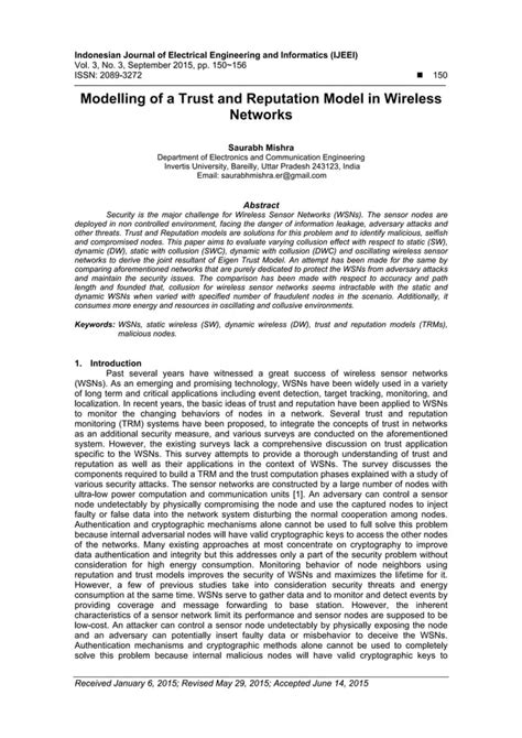 Modelling Of A Trust And Reputation Model In Wireless Networks Pdf