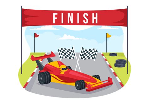 Best Premium Formula Racing Car Reaching Finish Line Illustration