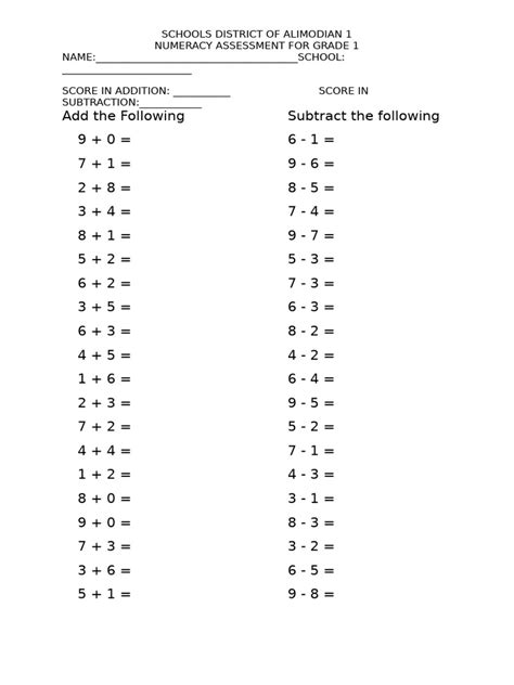 Numeracy Assessment Grade 1 Pdf