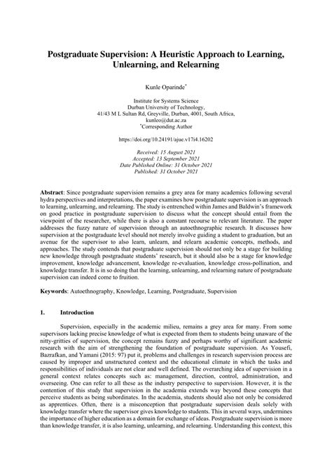 Pdf Postgraduate Supervision A Heuristic Approach To Learning Unlearning And Relearning