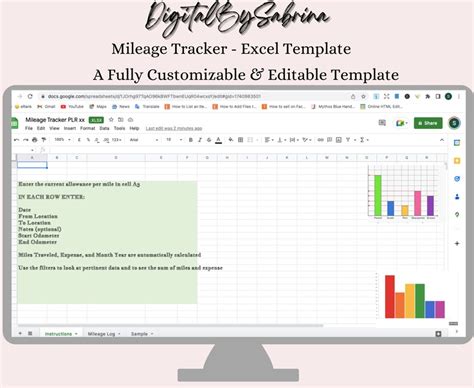 Excel Spreadsheet Template Business Mileage Log Monthly Mileage Tracker Mileage Excel Log