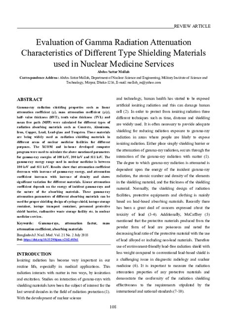 Pdf Evaluation Of Gamma Radiation Attenuation Characteristics Of