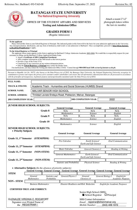 Bsu Humss Forms Batangas State University The National Engineering