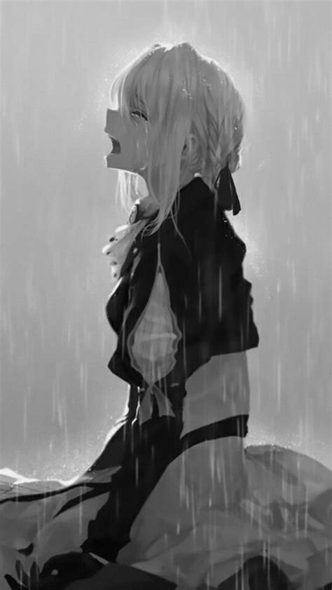 Chica Anime Triste Y Sola Chica Llora En La Cama Porque Se Siente Sola