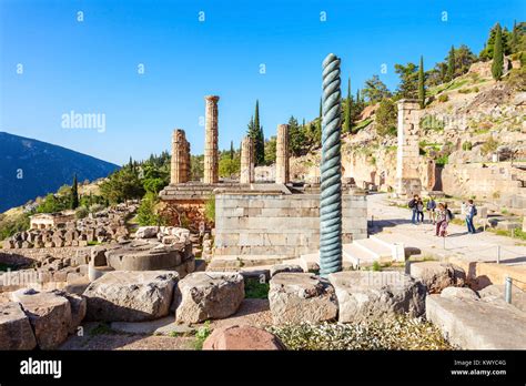Serpent Column Of Plataea And Temple Of Apollo In Delphi Delphi Is
