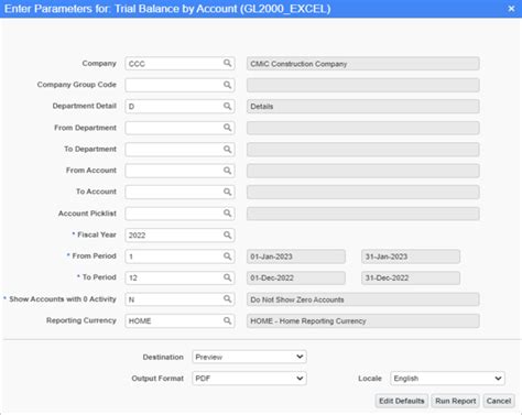 Trial Balance By Account Report Excel
