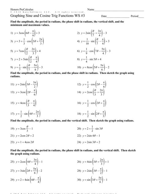 Graphing Sine And Cosine Trig Functions Ws 3 Pdf