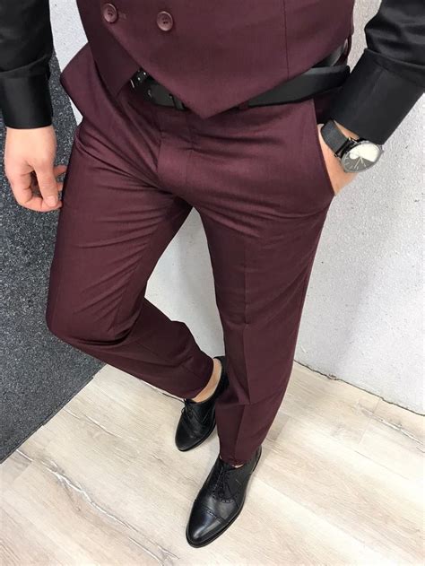Lancaster Burgundy Slim Fit Suit Elegant Mens Suit For Weddings