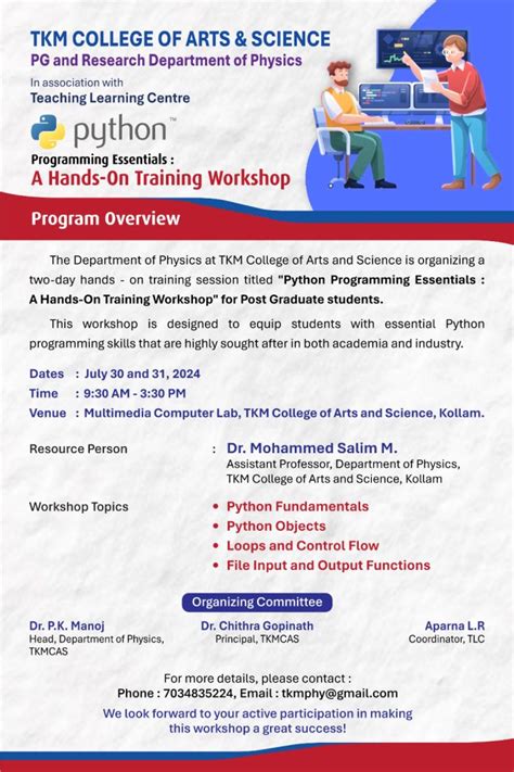 Python Programming Essentials A Hands On Training Workshop TKM College Of Arts And Science