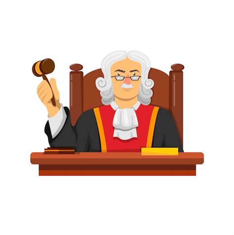 Premium Vector | Judge law character sitting in desk with hammer ...
