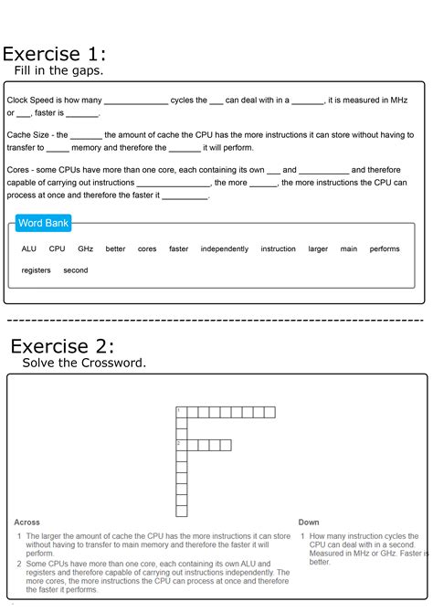 gcse ocr 1 1 2 cpu performance worksheet teaching resources