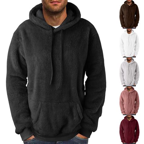 Teddy Fleece Hoodies For Men Plus Size Drawstring Pullover Tops Shirts