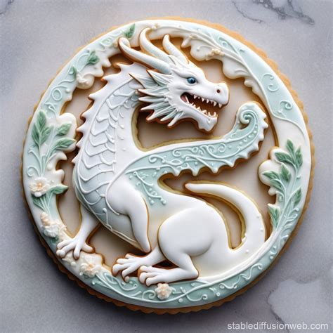Elegant White Dragon Icing Cookie Design Stable Diffusion Online