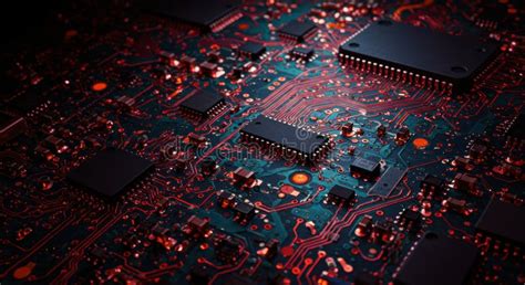 Explore The Intricate World Of A Computer Circuit Board With Its Complex Connections Stock