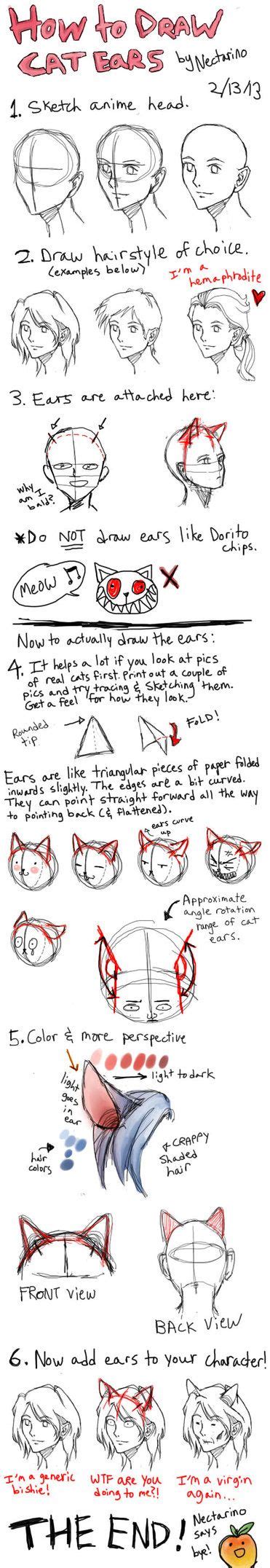 Cat Ears Tutorial By Nectarino On Deviantart Drawing Tutorial Anime Cat Ears Anime Drawings