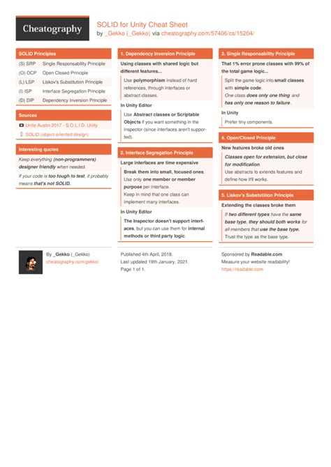 solid for unity cheat sheet by gekko download free from cheatography