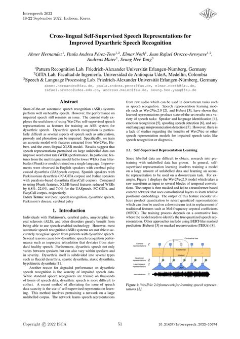 Pdf Cross Lingual Self Supervised Speech Representations For Improved Dysarthric Speech