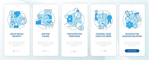 Consumers Deal With Inflation Blue Onboarding Mobile App Screen Walkthrough 5 Steps Editable