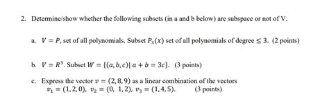 solved 2 determine show whether the following subsets in a