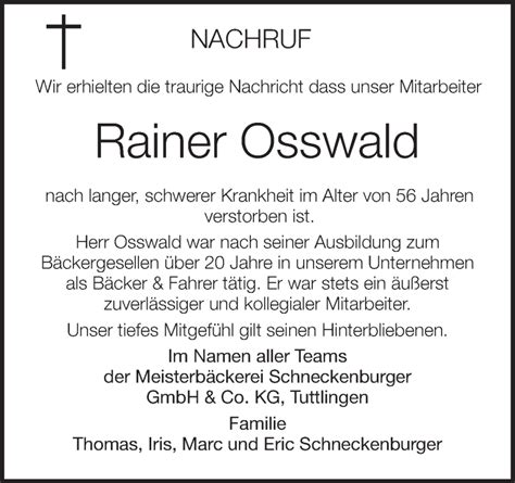 Traueranzeigen Von Rainer Osswald Schwaebische De Trauerportal
