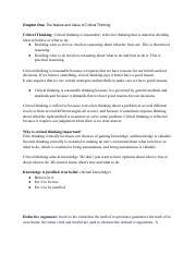 SSH Test Notes Pdf Chapter One The Nature And Value Of Critical Thinking Critical