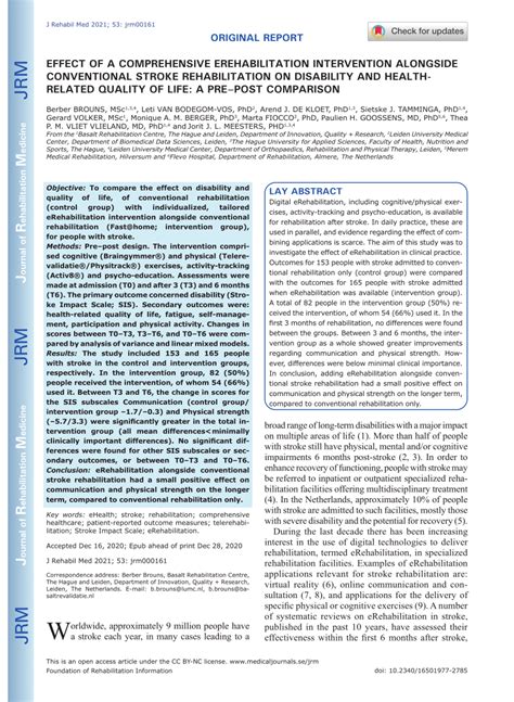 Pdf Effect Of A Comprehensive Erehabilitation Intervention Alongside Conventional Stroke