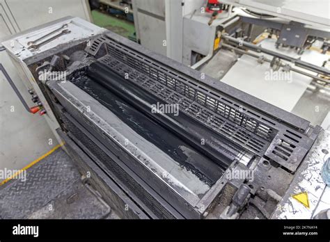 Black Print Ink Rollers Offset Printing Machine Stock Photo Alamy