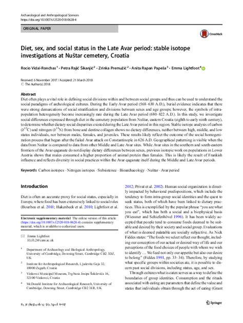 Pdf Diet Sex And Social Status In The Late Avar Period Stable