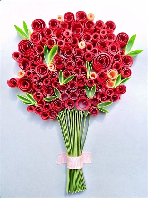 Bouquet Of Rolled Paper Flowers Rose Paper Quilling Quilled Flower
