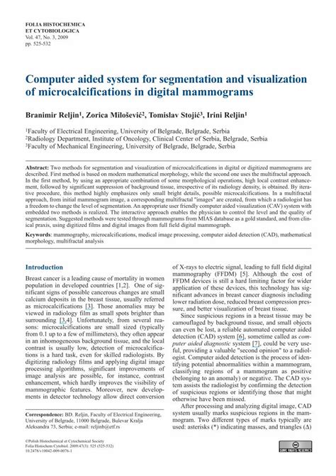Pdf Computer Aided System For Segmentation And Visualization Of Microcalcifications In Digital