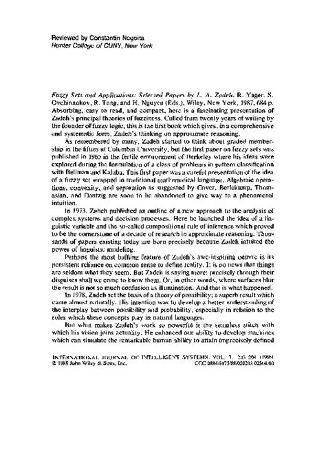 Pdf Fuzzy Sets And Applications Selected Papers By La Zadeh