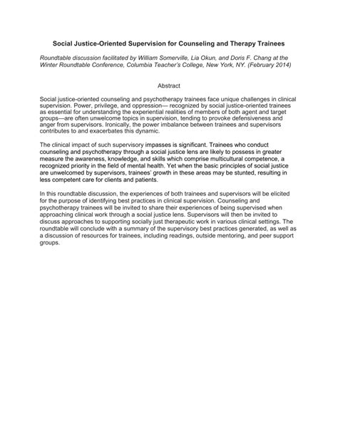 Pdf Social Justice Oriented Supervision For Counseling And