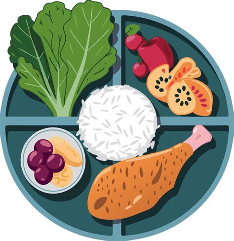 Balanced Meal Illustration With Rice Chicken Vegetables Fruits Healthy
