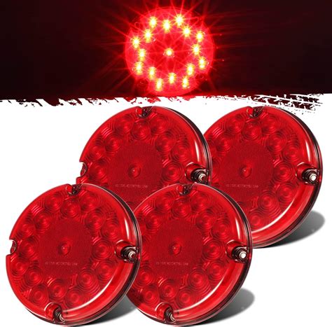 Partsam 4pcs Red 7 Round Bus Stop Brake Tail Lights Stt 17 Led Sealed Led Stopturntail School