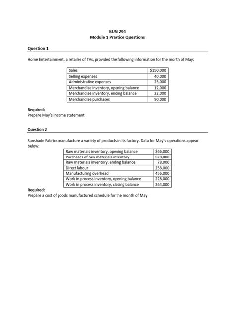 Module 1 Practice Problems Pdf Cost Of Goods Sold Inventory