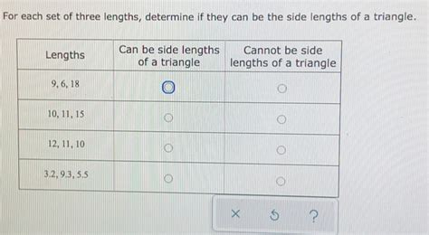 solved for each set of three lengths determine if they can be the